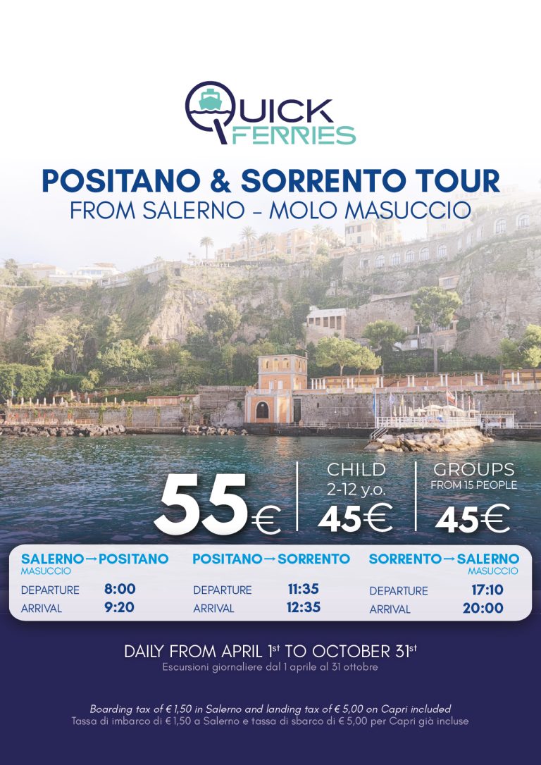 Positano & Sorrento Tour from Salerno (Masuccio) - Quick Ferries